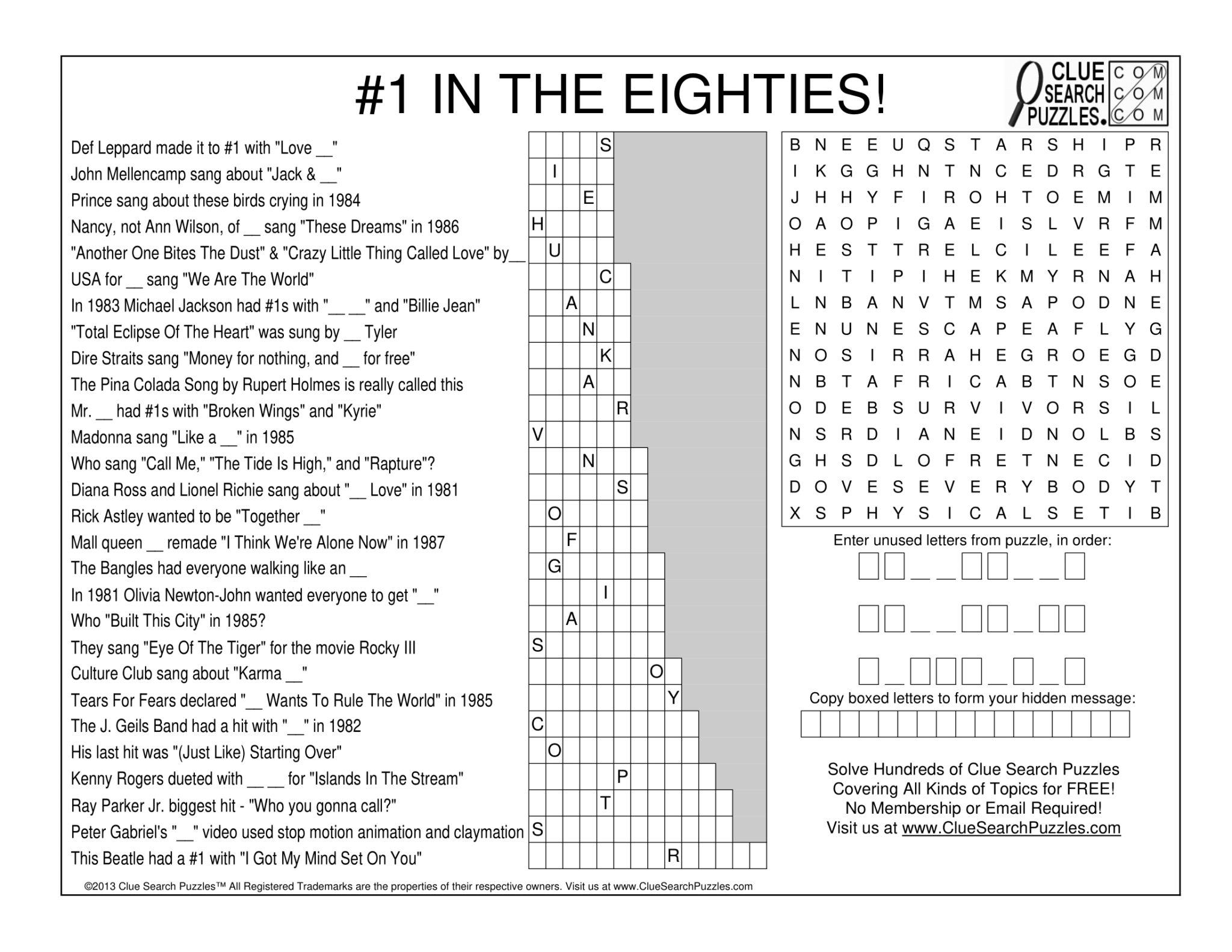 NO 1 IN THE EIGHTIES TRIVIA QUIZ