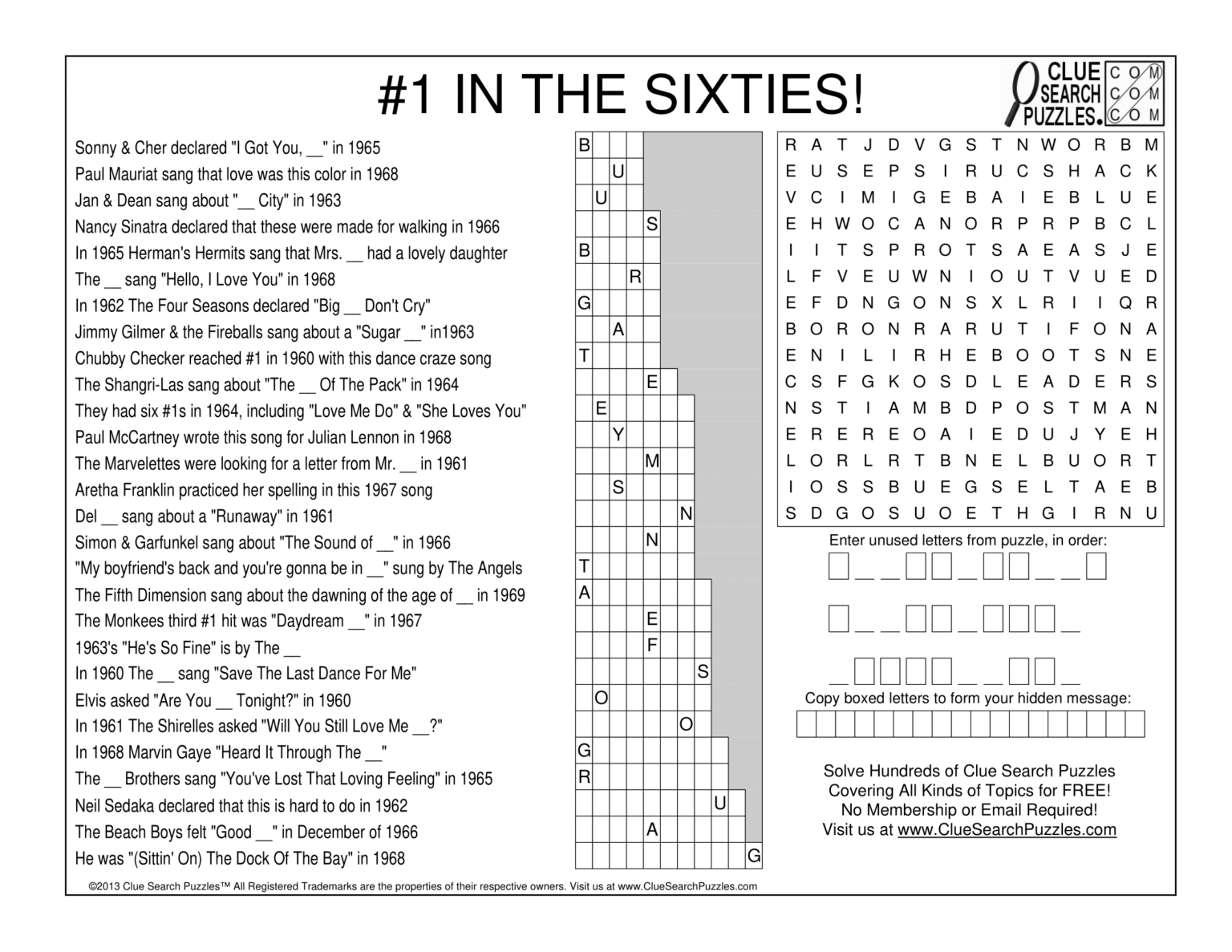 No 1 IN THE SIXTIES TRIVIA QUIZ