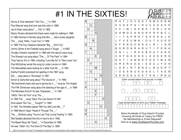 No 1 IN THE SIXTIES TRIVIA QUIZ