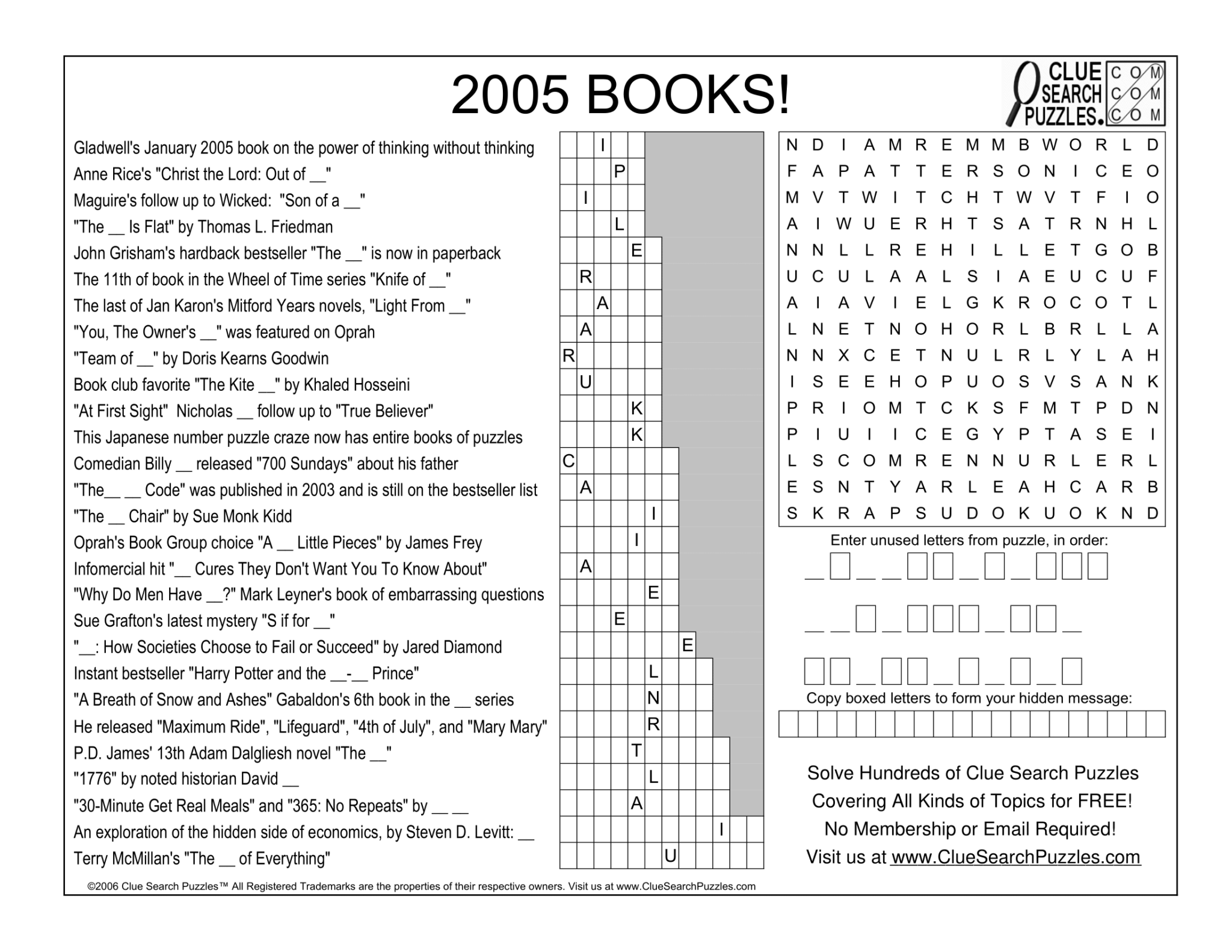 2005 BOOKS TRIVIA QUIZ