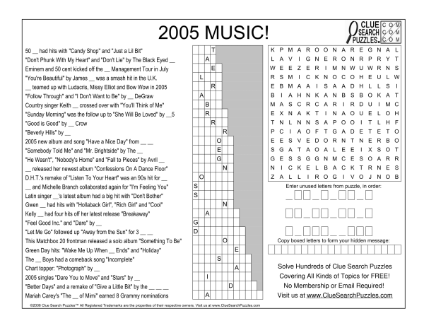 2005 MUSIC TRIVIA QUIZ