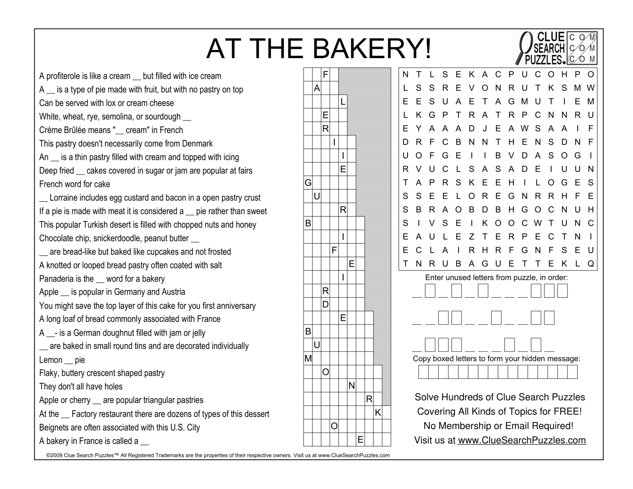 AT THE BAKERY TRIVIA QUIZ Clue Search Puzzles