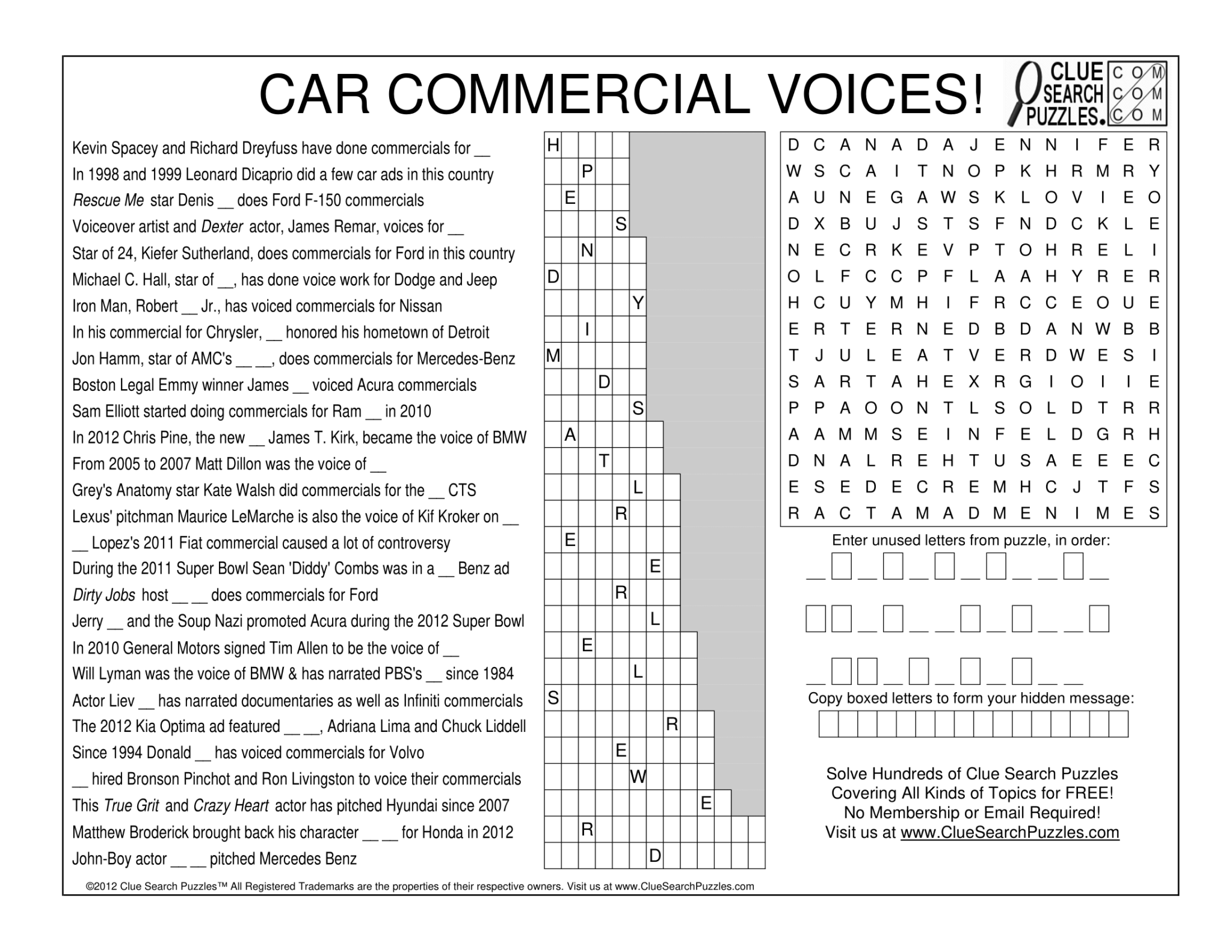 CAR COMMERCIAL VOICES TRIVIA QUIZ Clue Search Puzzles car-commercial-voices-trivia-quiz-clue-search-puzzles