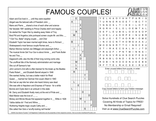 FAMOUS COUPLES TRIVIA QUIZ