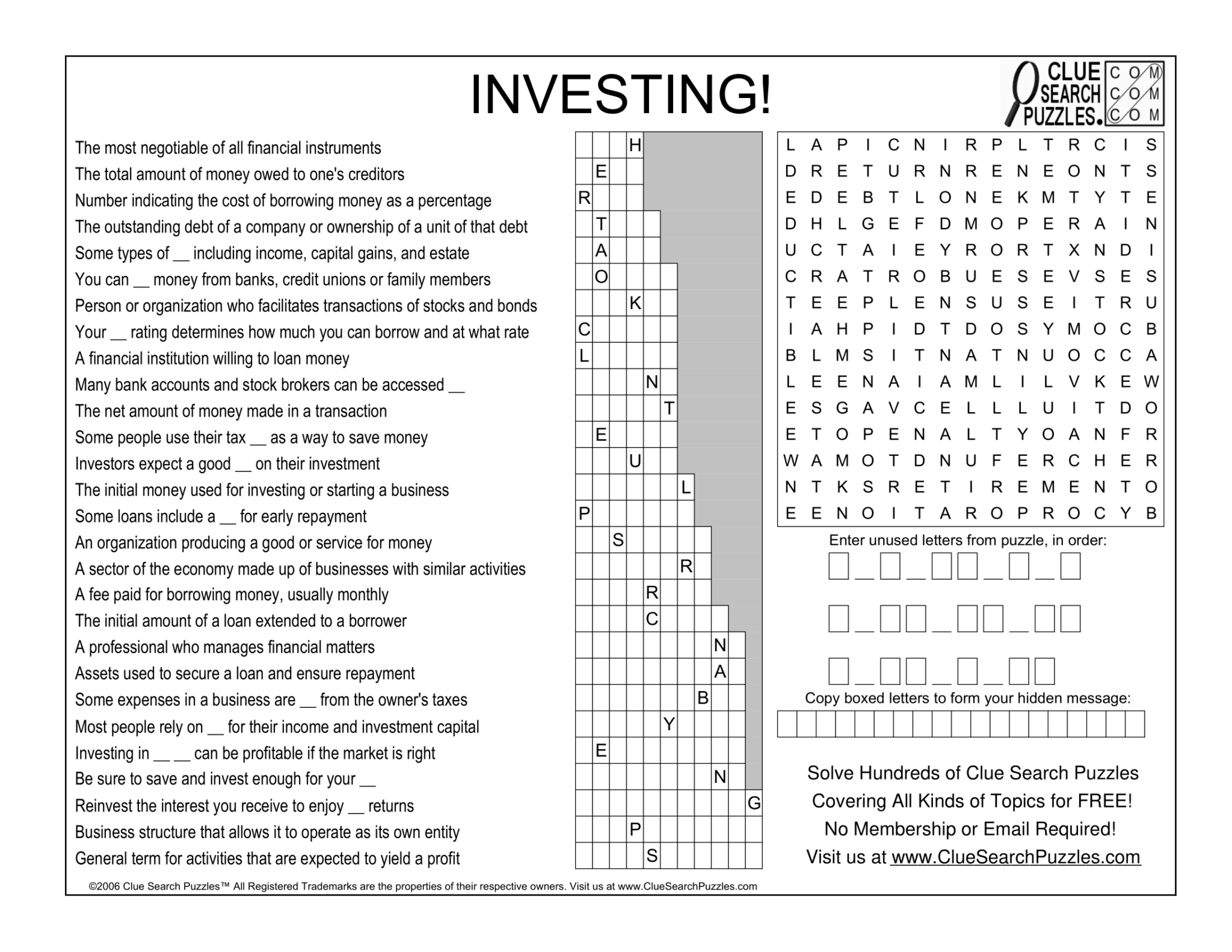 INVESTING TRIVIA QUIZ Clue Search Puzzles investing-trivia-quiz-clue-search-puzzles