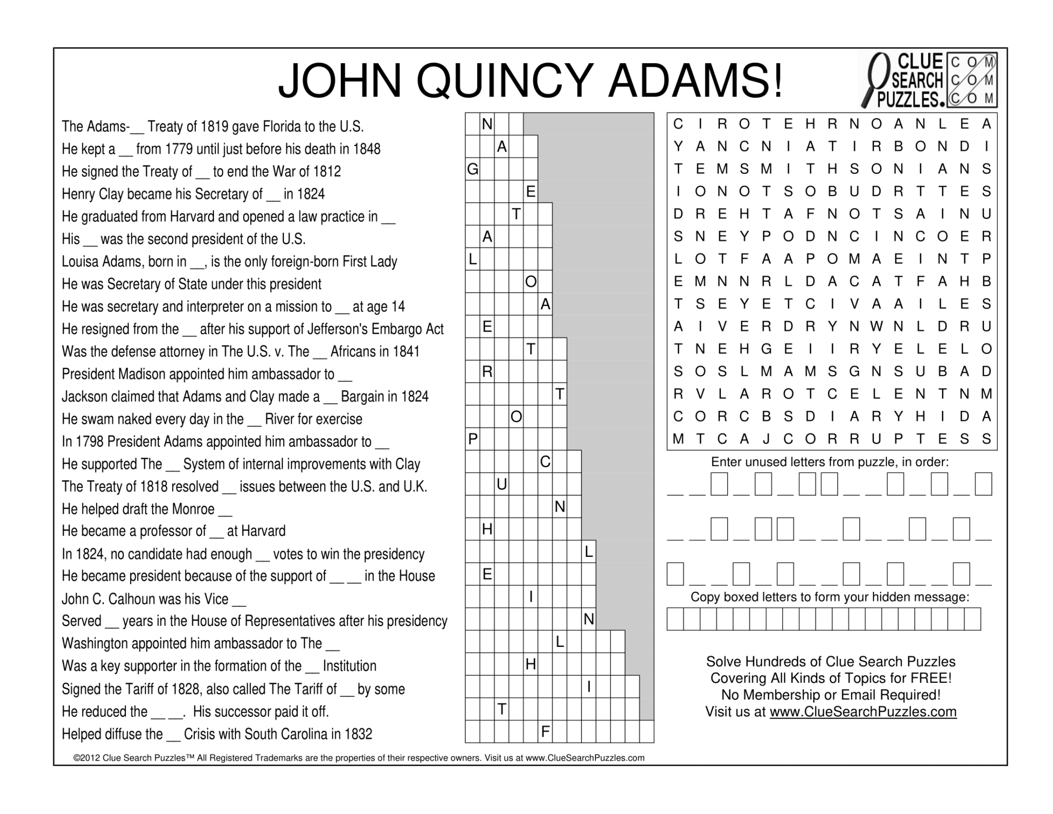 JOHN QUINCY ADAMS TRIVIA QUIZ