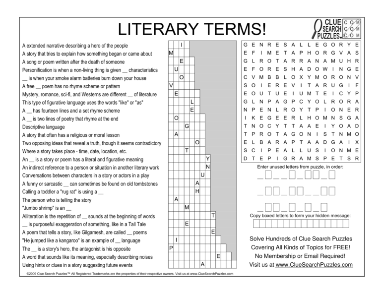 LITERARY TERMS TRIVIA QUIZ