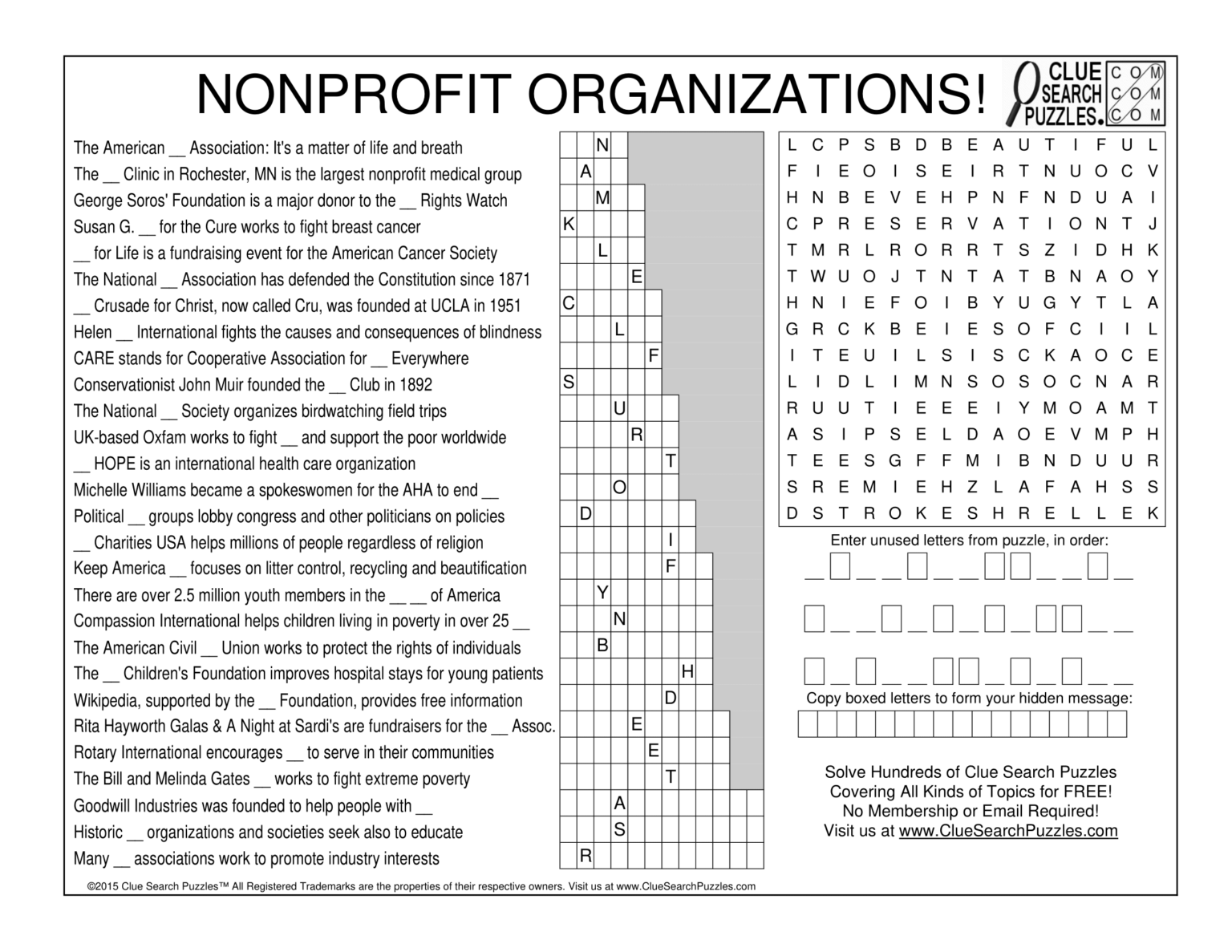 NONPROFIT ORGANIZATIONS TRIVIA QUIZ Clue Search Puzzles