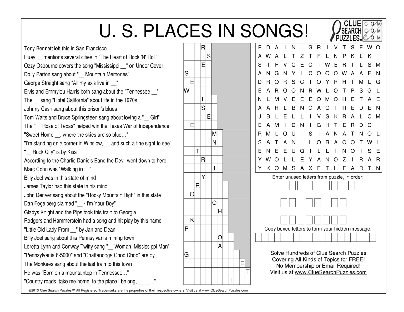 US PLACES IN SONGS TRIVIA QUIZ