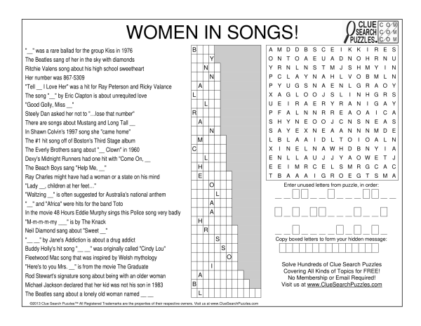 WOMEN IN SONGS TRIVIA QUIZ
